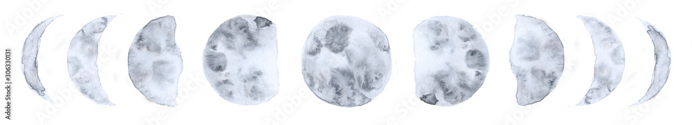 Watercolor moon phases isolated on white background modern space design ...