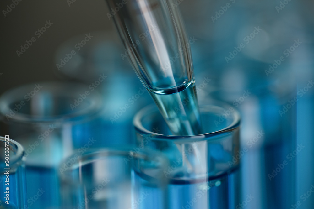 Test tube of glass overflows liquid solution potassium Stock Photo ...