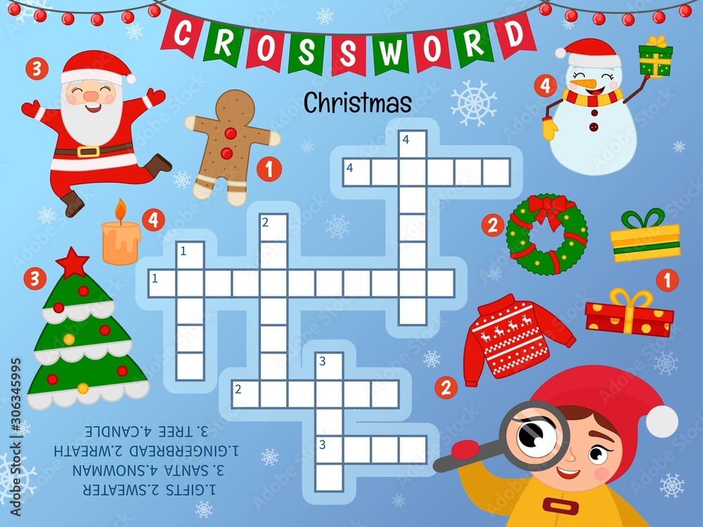 Educational game for kids. Crossword Christmas. Kids activity sheet ...