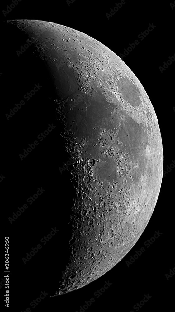 Waxing crescent Moon phase, isolated in the black space, in this phase ...