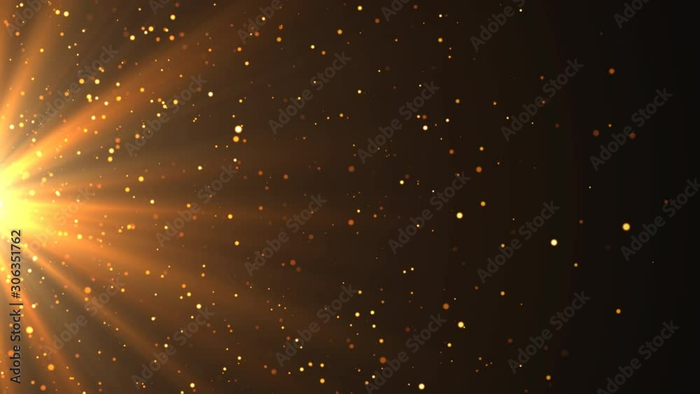 gold light rays and stars. computer generated abstract motion ...