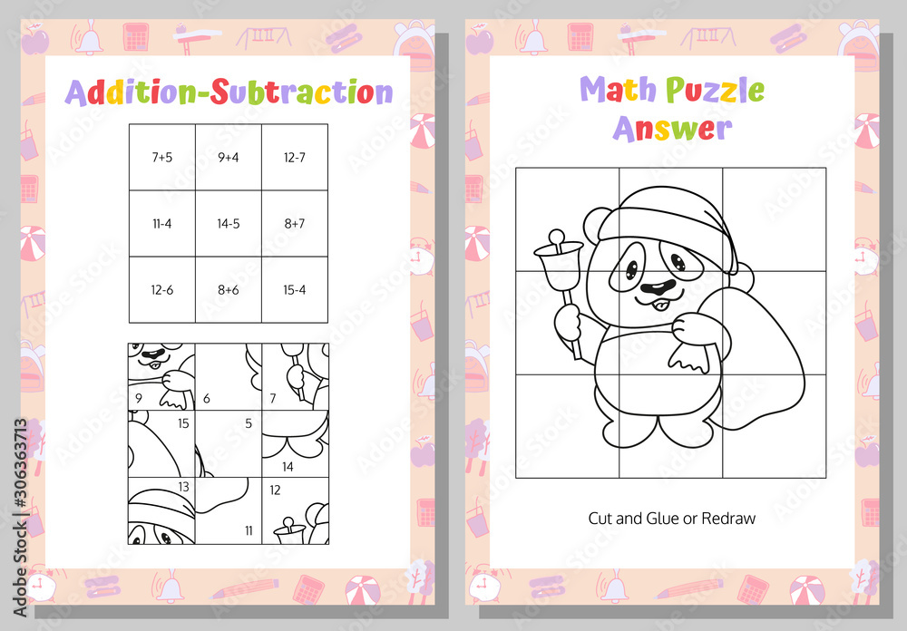 Addition, Subtraction Math Puzzle Worksheet. Educational Game ...