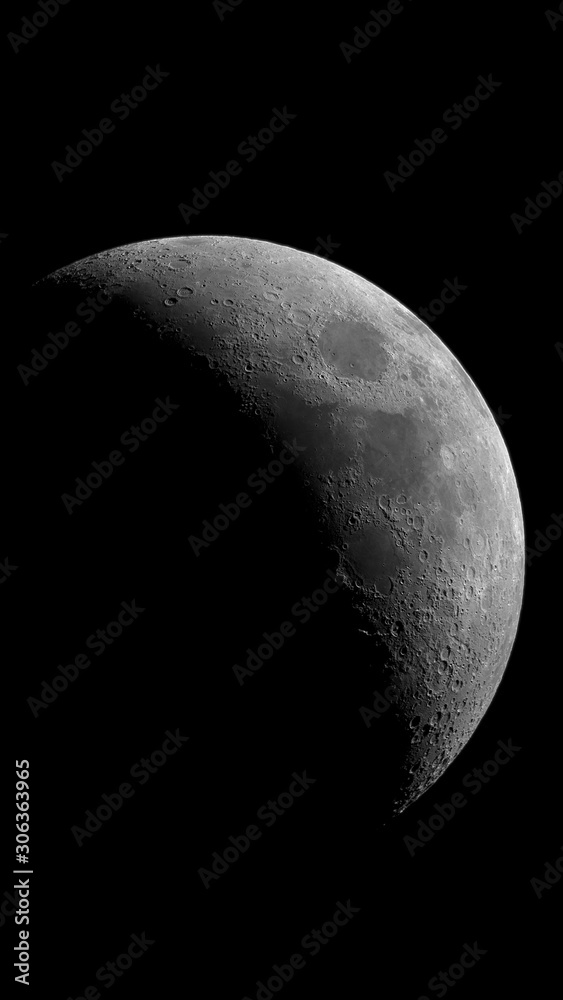 Waxing crescent Moon phase, isolated in the black space, in this phase ...
