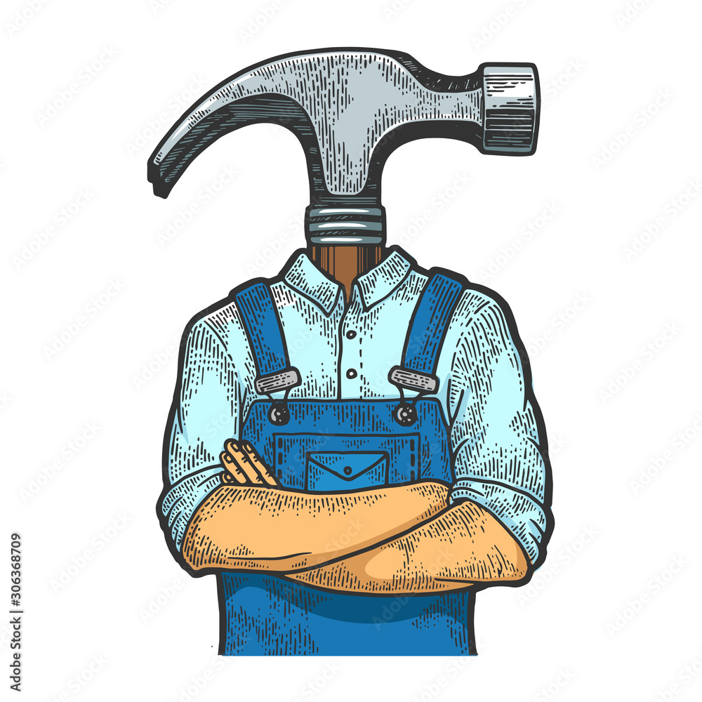 Hammer head construction worker carpenter sketch engraving vector ...