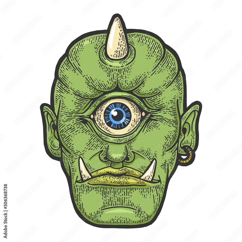 Cyclop Ancient Greek myth creature sketch engraving vector illustration ...