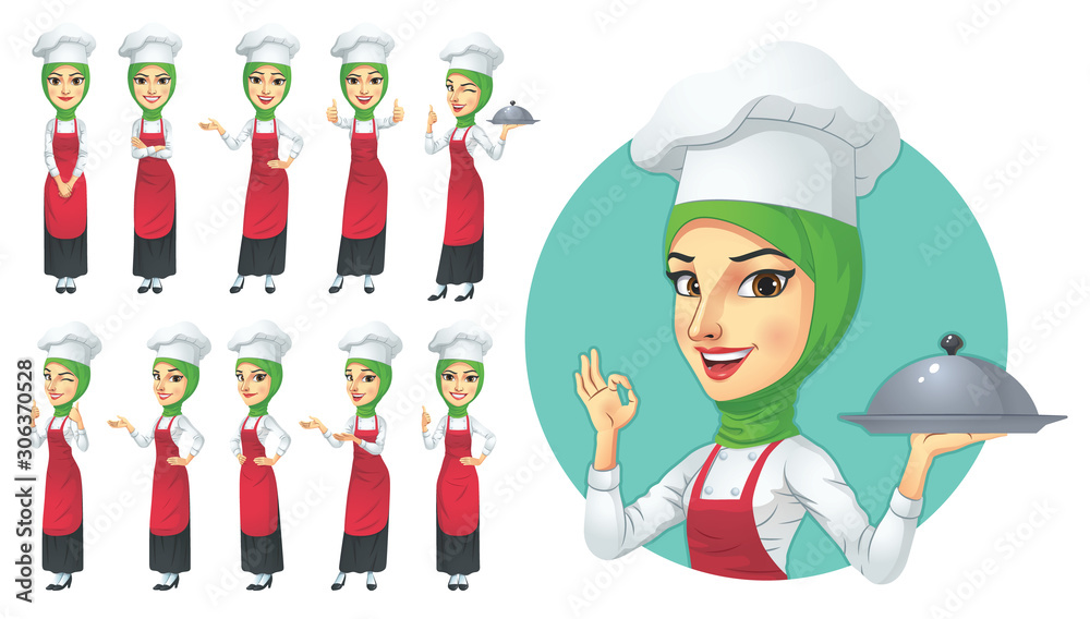Muslim Female Chef Character Set Stock Vector | Adobe Stock