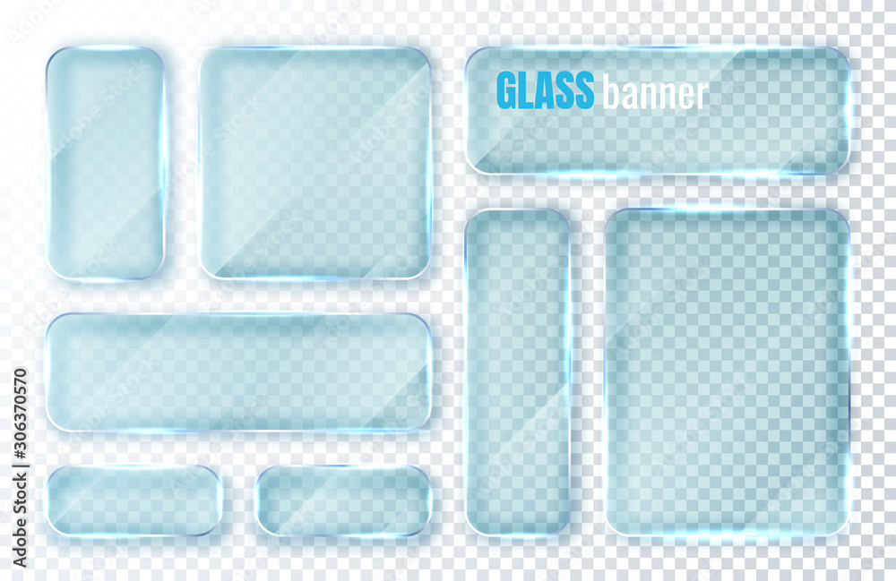 Glass plates set. Glass banners on transparent background. Flat glass ...