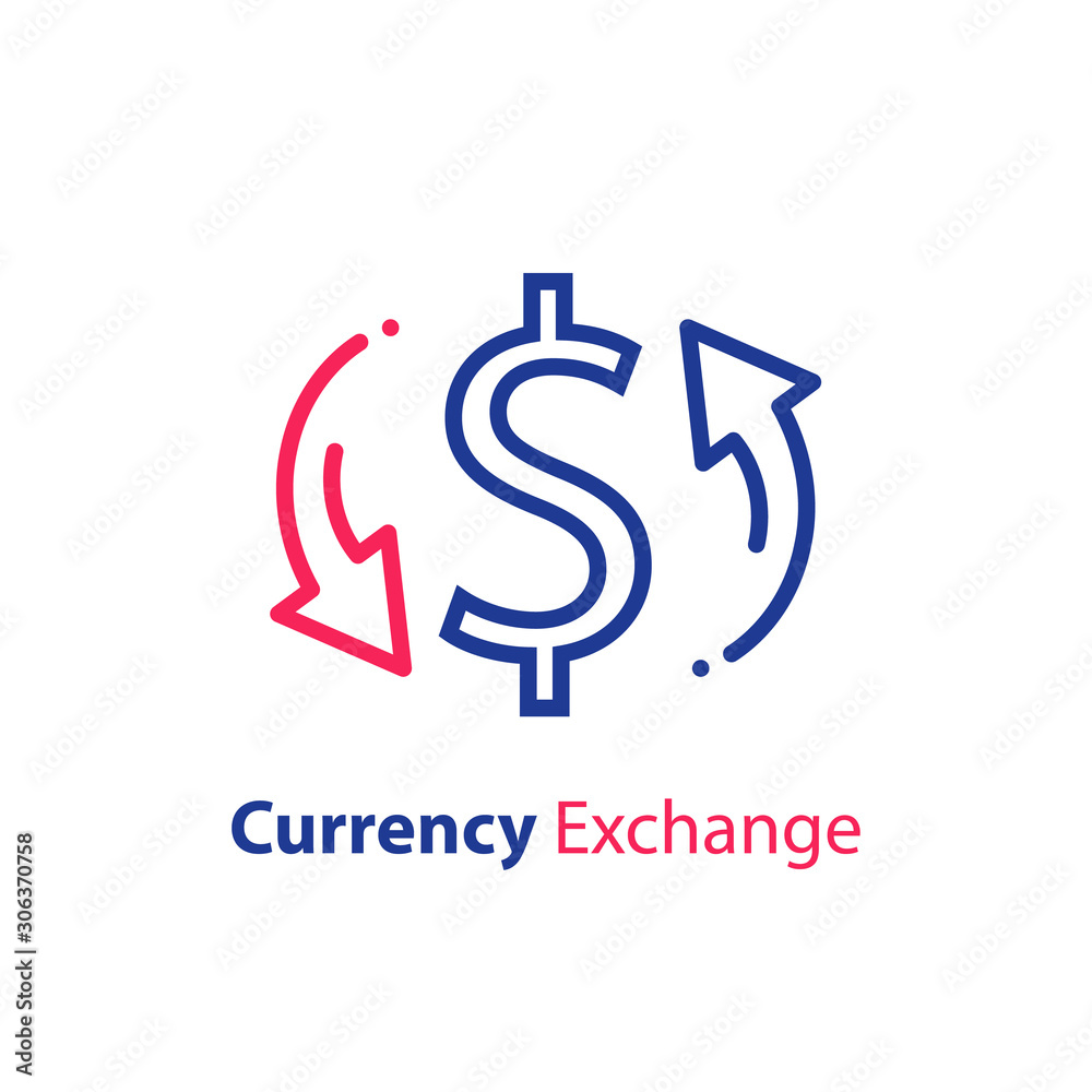 Currency exchange, dollar sign and circle arrow, fast loan, financial ...