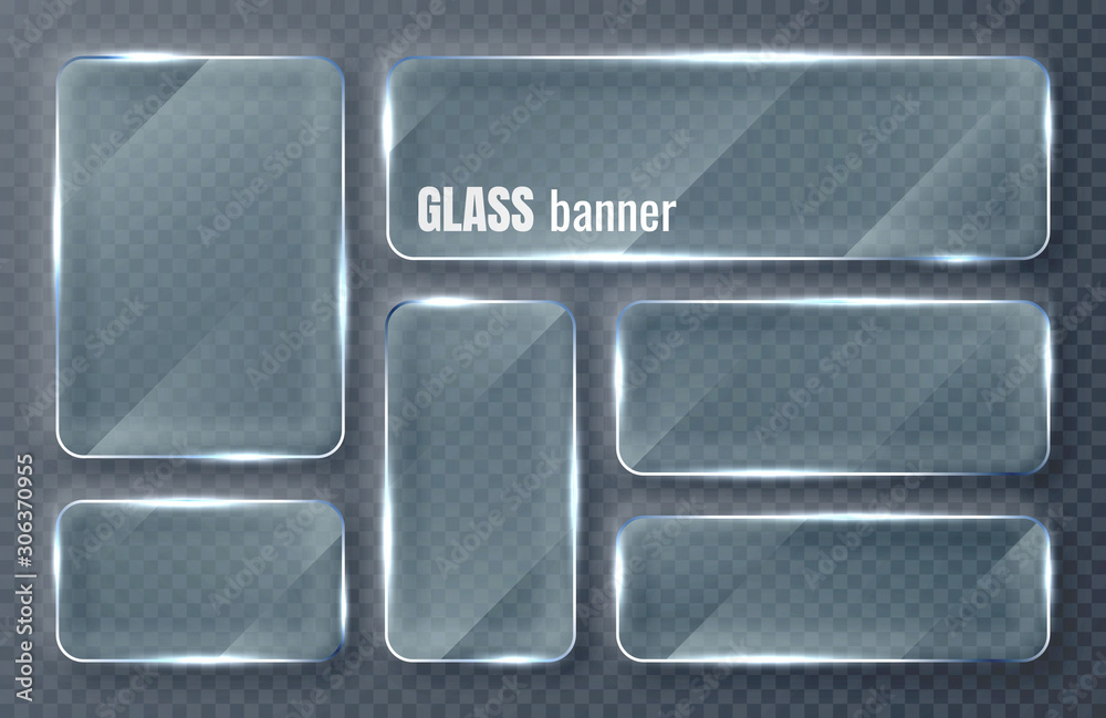 Glass plates set. Glass banners on transparent background. Flat glass ...