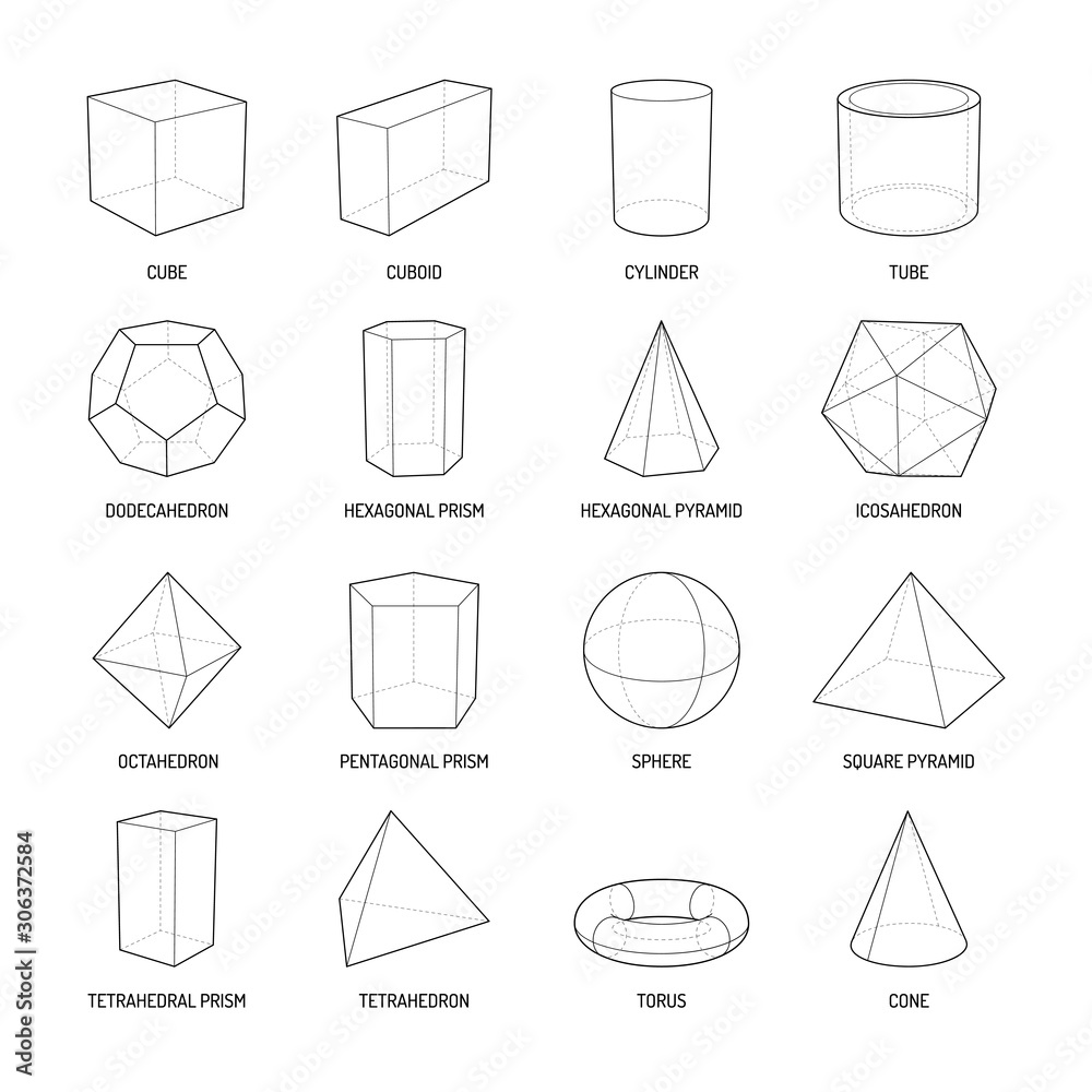 Basic Stereometry Shapes Line Set Stock Vector | Adobe Stock