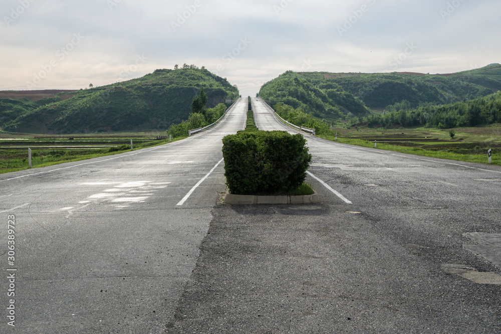 North Korean road between Pyongyang and Kaesong. Stock Photo | Adobe Stock