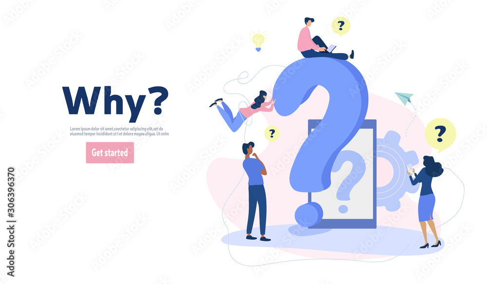 Frequently asked questions concept, people and question marks. For web ...