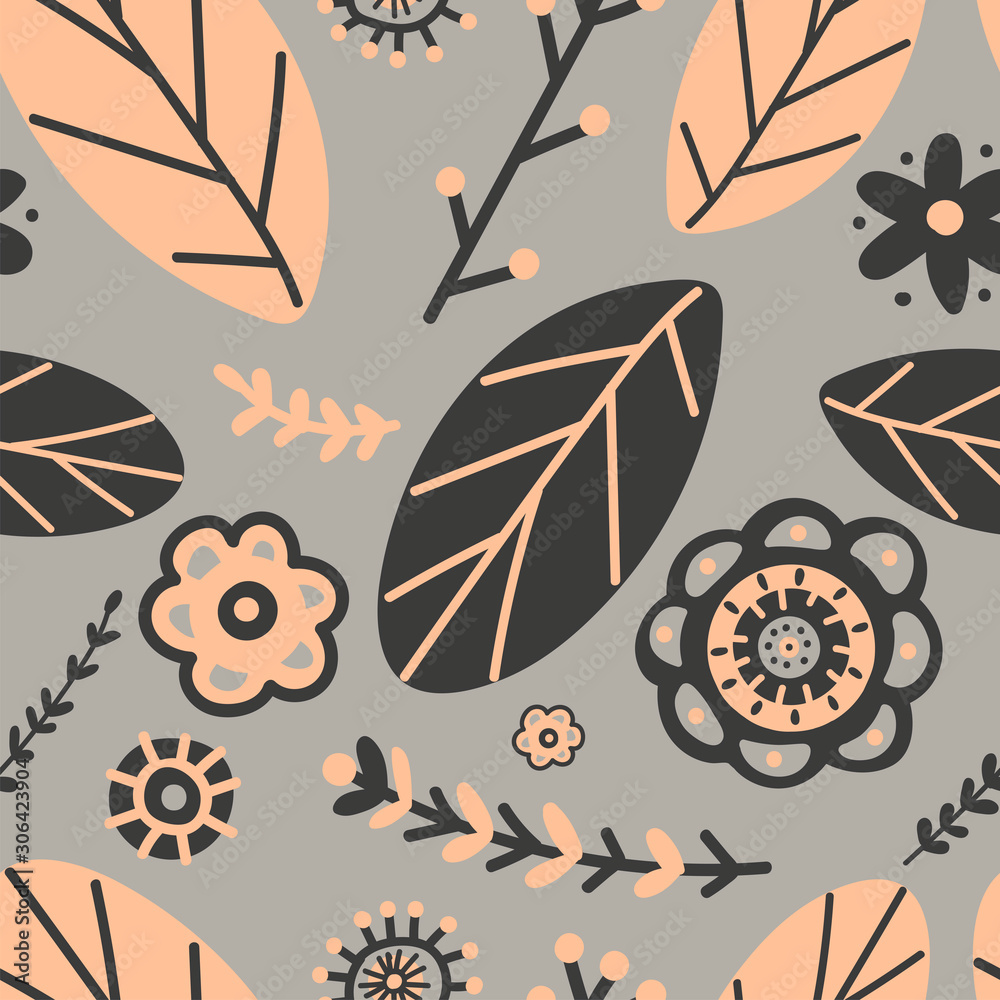 Seamless folk art pattern with flowers in Nordic style. Scandinavian ...