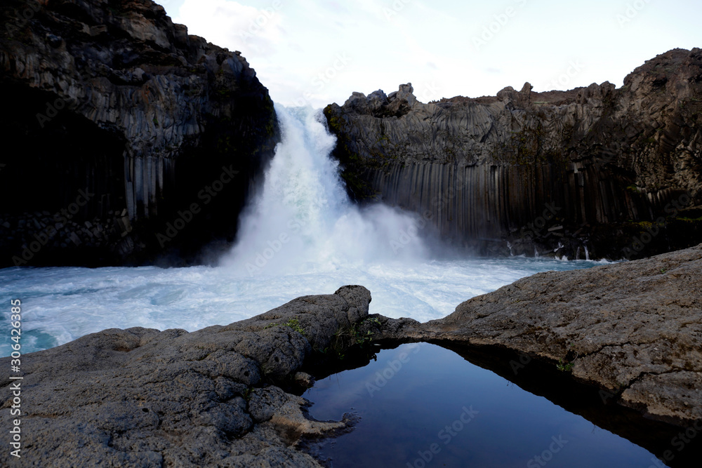 Waterfall in Iceland. Beautiful hidden waterfall named Aldeyjarfoss ...