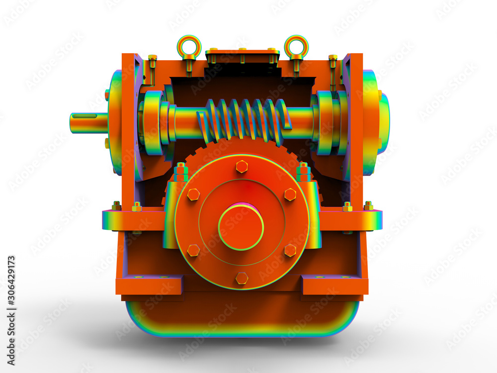 3D rendering - section cut and analysis of a gear reducer Stock ...