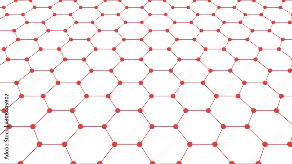 Spheres in hexagon network. Forming a molecular bond. Hexagon connected ...