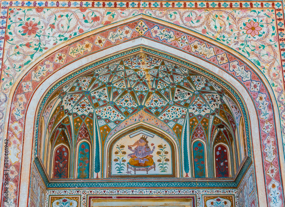 A mural of the Hindu god Ganesh at the Ganesh Pol (Ganesh Gate) at the ...