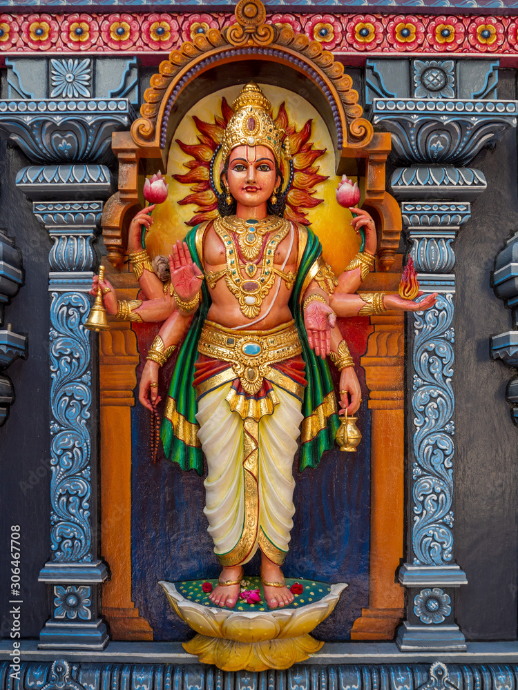 Colourful statues of Hindu religious deities in Hindu temple in ...