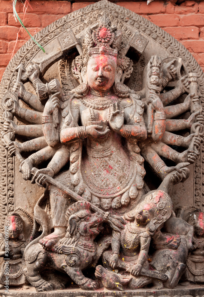 A sculpture of the Hindu goddess Ugrachandi in Bhaktapur, Nepal. Stock ...