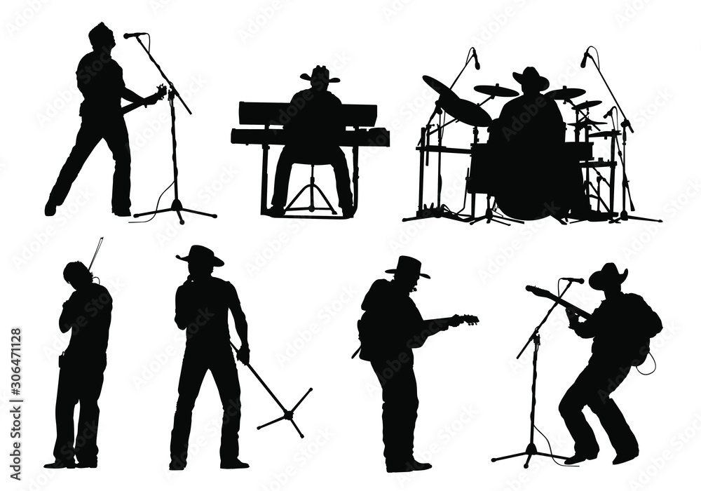 Vector silhouettes of a country music band performing Stock Vector ...
