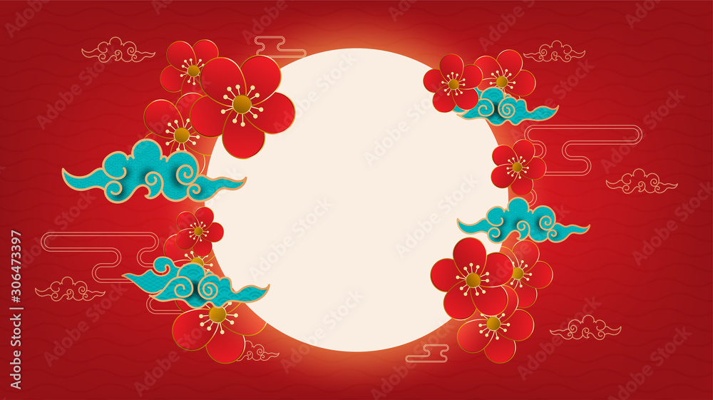 Chinese lunar year traditional background decorated with moon, flowers ...