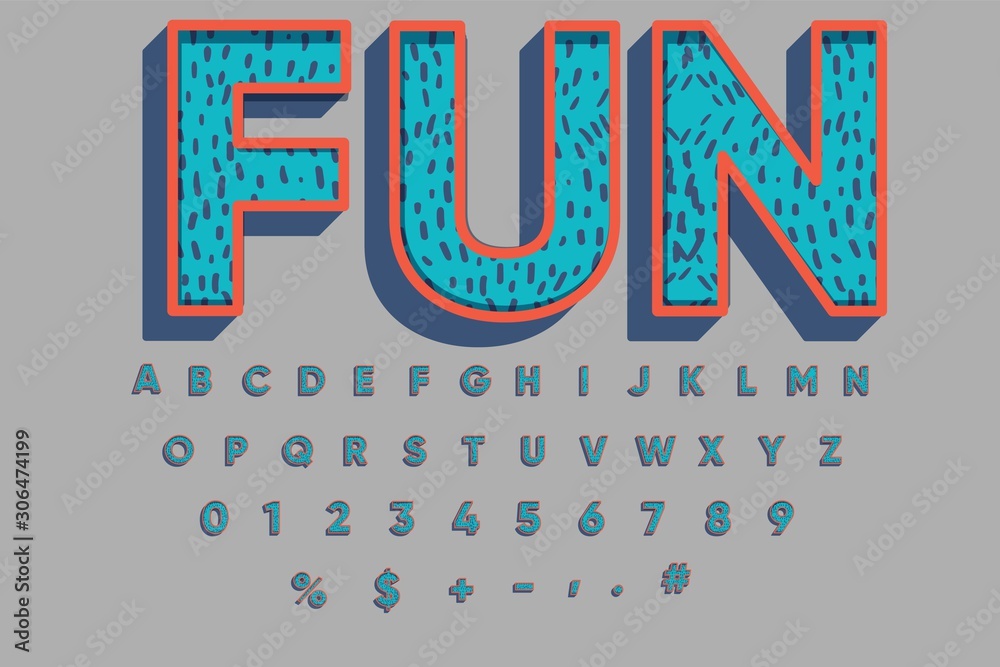 Blue Retro Font 90's, 80's with colorful layers and VHS effect. Vector ...