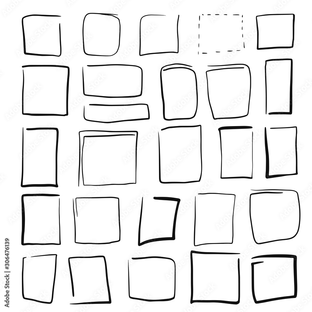 Collection of sketches of the Set of line sketches of squares. Vector ...