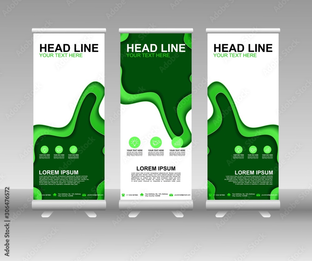 Roll up banner stand. Vertical Vector template design. Modern Flag ...