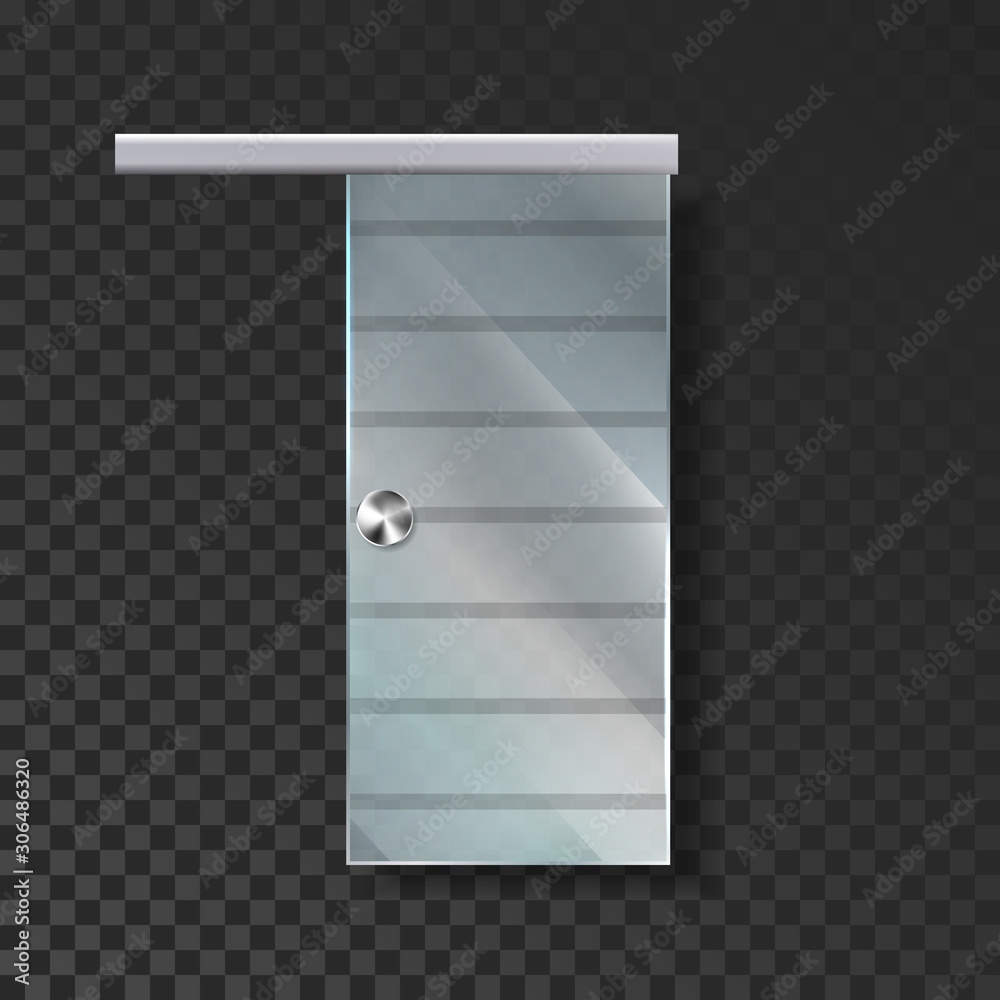Sliding Glass Door With Chrome Handle And Hinges Vector. Elegant ...