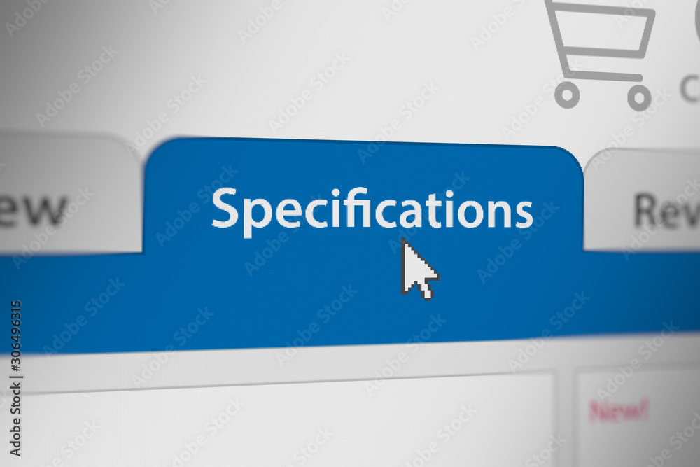 Mouse Cursor Choosing Specifications Tab For Web-Shopping Stock ...