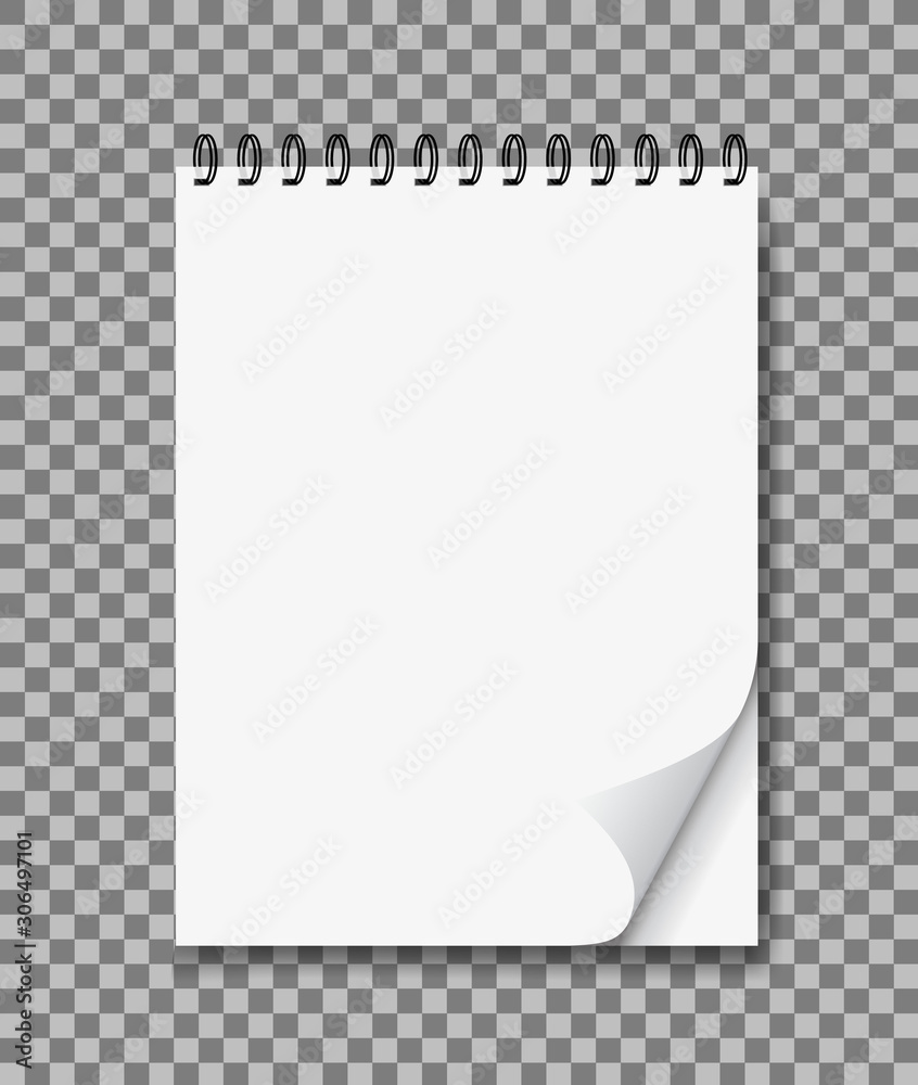 Realistic notebook in mockup style. Blank notepad with spiral and ...