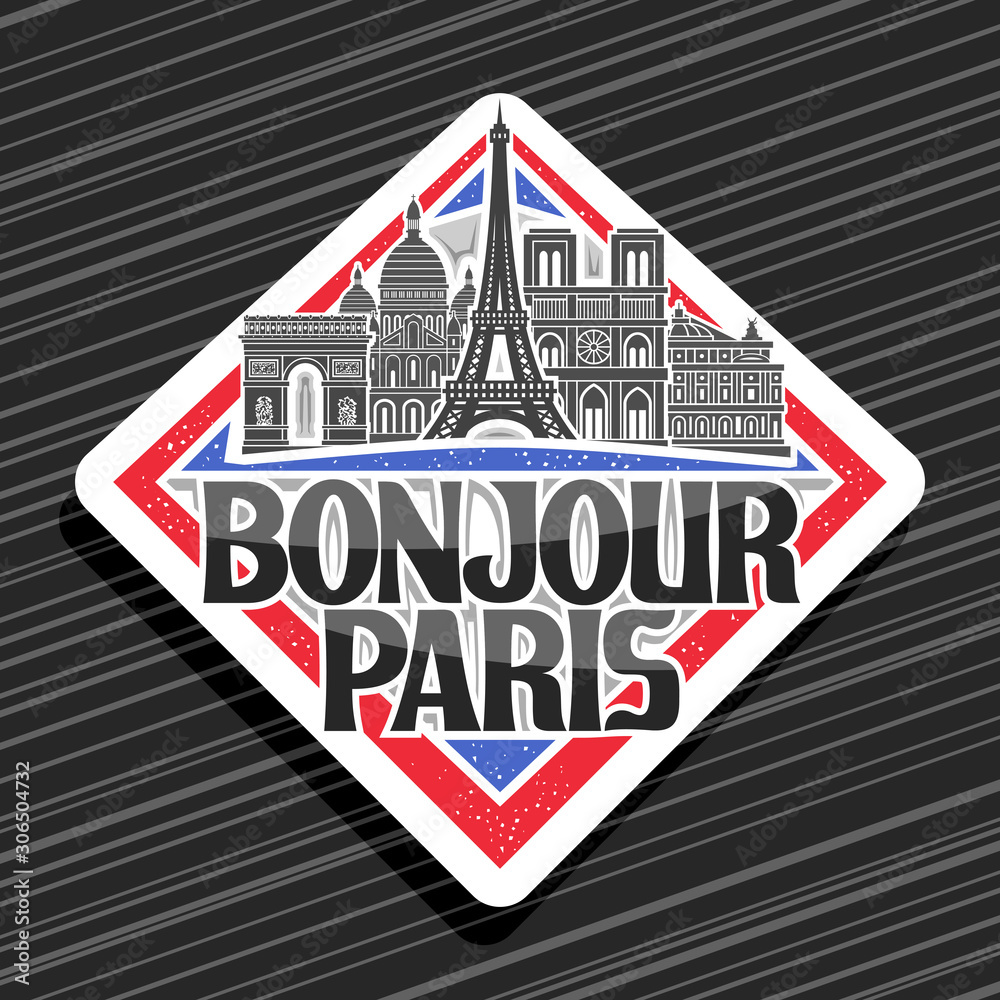 Vector logo for Paris, decorative rhombus tag with black and white art ...