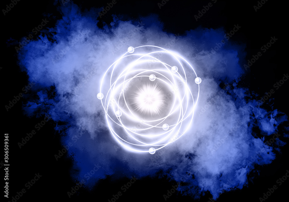 Colorful atomic particle background science. Atomic structure. And ...