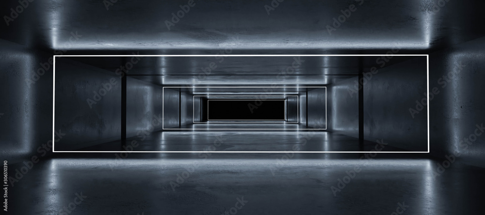 Underground concrete basement with modern abstract blue lighting ...