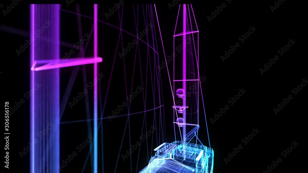 Ship, pleasure boat, speed boat, vessel. Glow points and line formation ...