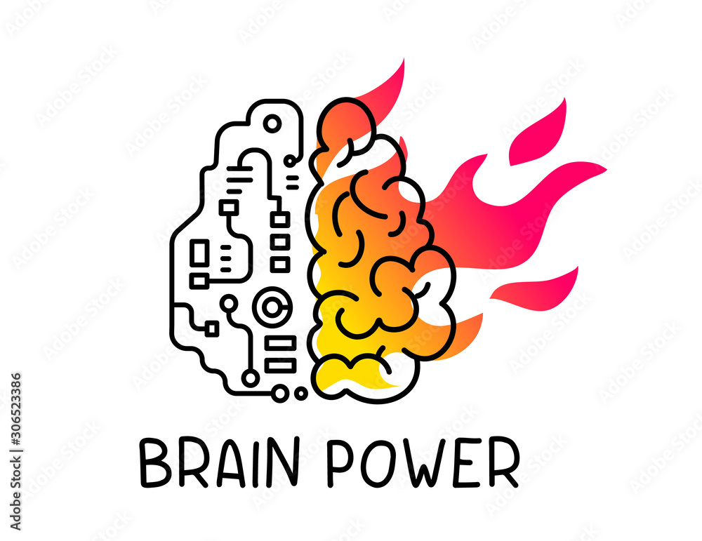Vector creative illustration of human burning brain on white background ...