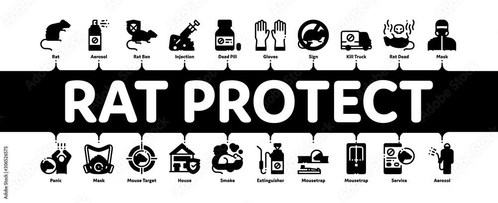 Rat Protect Minimal Infographic Web Banner Vector. Rat Control Service ...