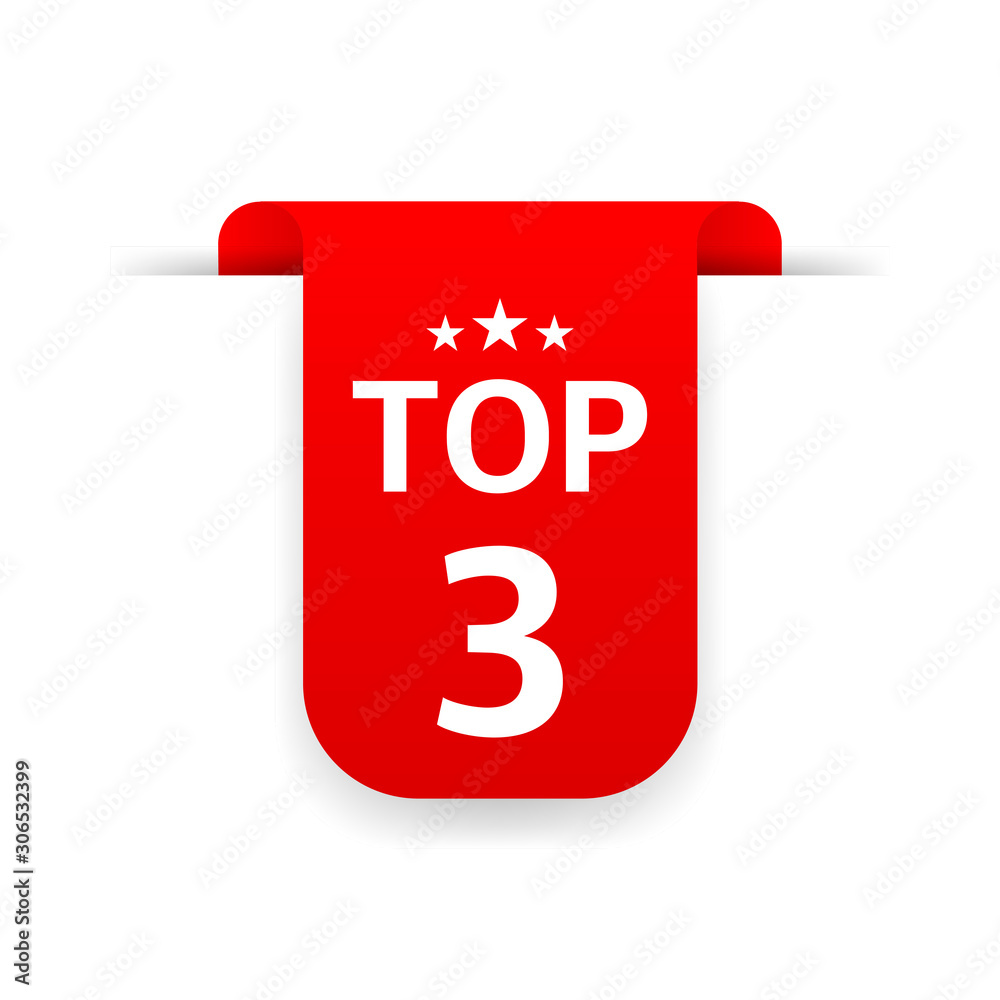 Top 3. Red ribbon. Flat vector illustration on white background. Stock ...