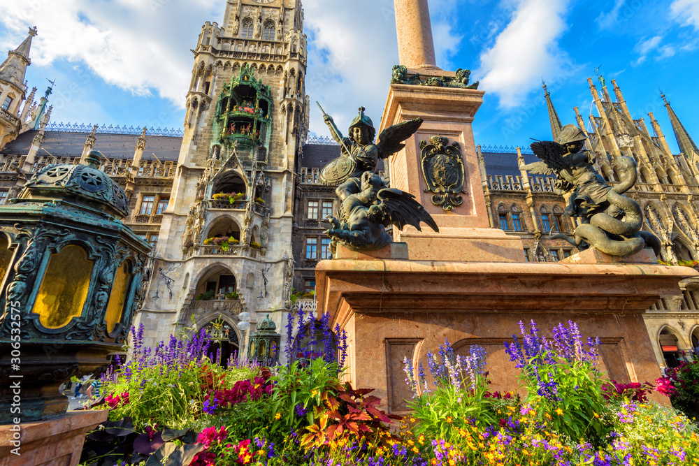 Marienplatz square in summer, Munich, Germany. It is top landmark of ...