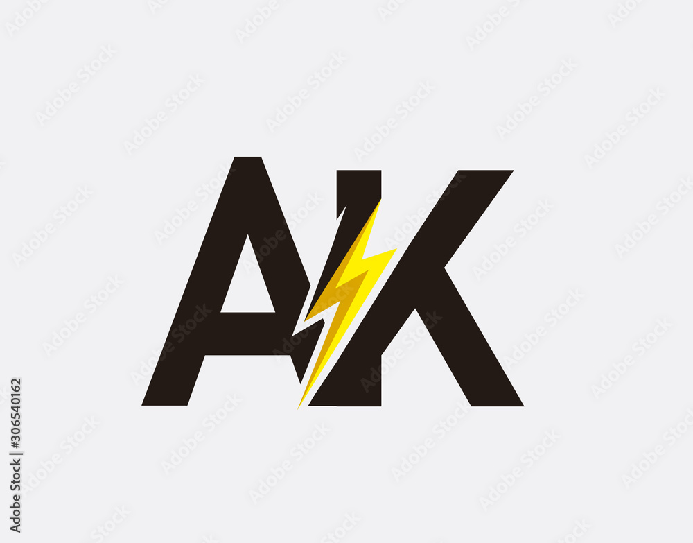 Flash A,K and AK Letter Logo Icon, Electrical Bolt With Initial AT ...