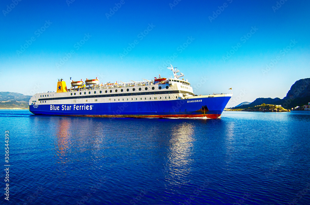 Greek Ferry ''Blue Star ferries'' ship at mediterranean sea water ...