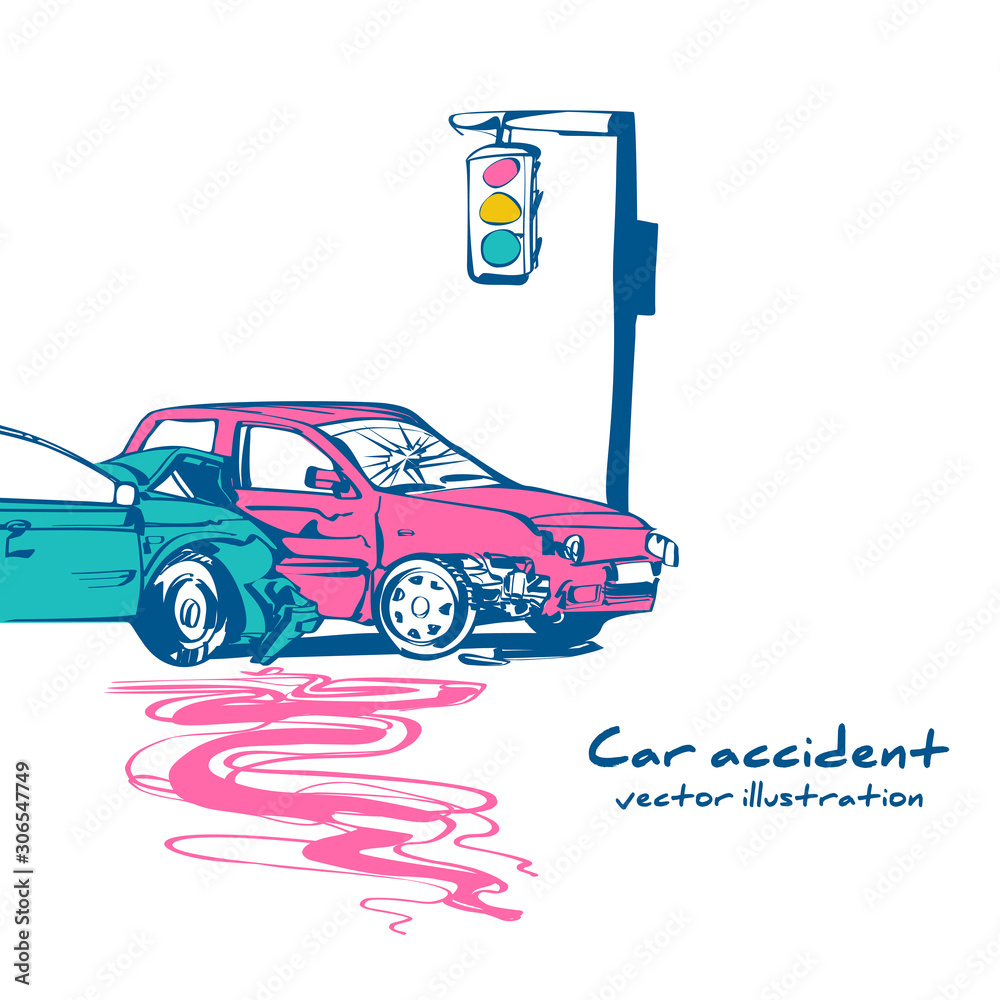 Car accident concept. Transport incident, cartoon style. Vector ...