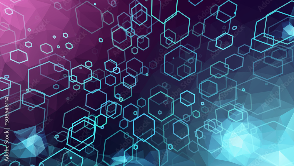 Abstract polygon and hexagon background. Polygonal pattern with hexagon shapes. Future sci-fi ...