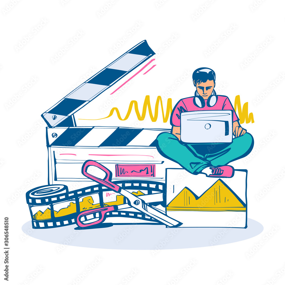 Video editing. Multimedia content. Footage editing. Videographer with ...