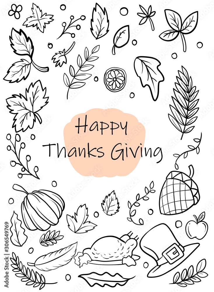 hand drawing of thanks giving doodle element. Stock Vector | Adobe Stock