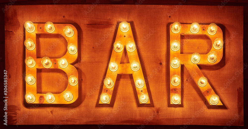 Bar luminous sign letters with bulbs light vintage design pub wall ...