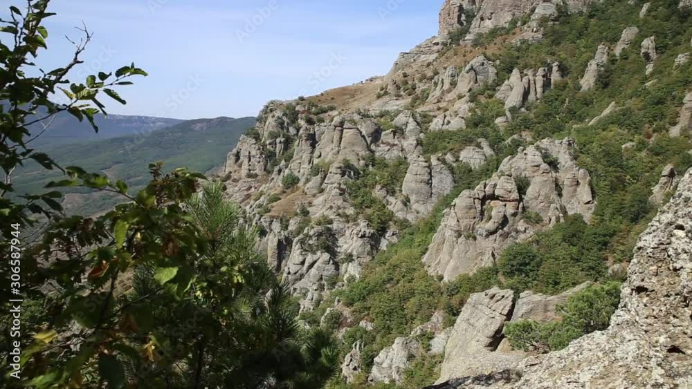 Famous Ghost Valley with strangly shaped rocks. Demerdji mountains ...