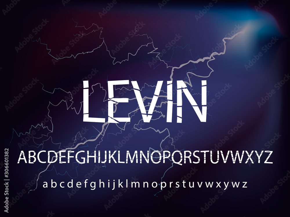 Broken lightning alphabet font. Typography broken design for levin logo ...
