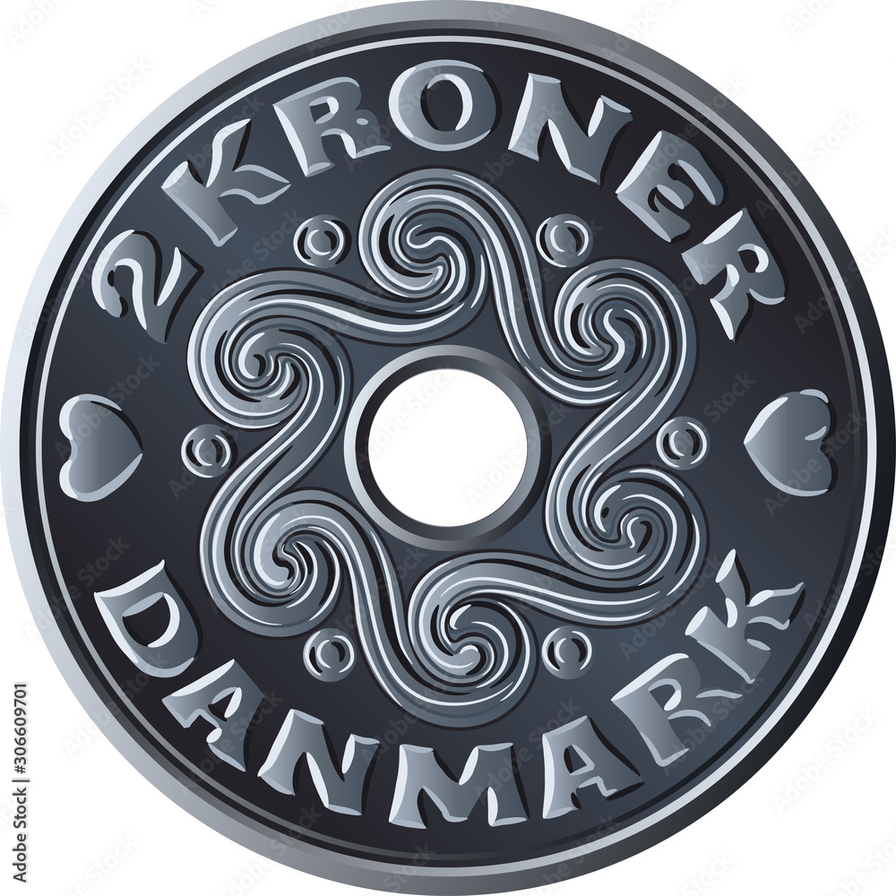Danish money two krone coin with hole in the middle. Krone, official ...