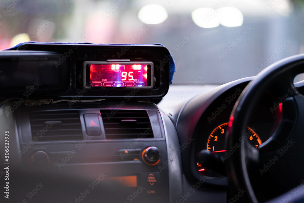 The meter shows the fare in a taxi meter in a big city. Stock Photo ...